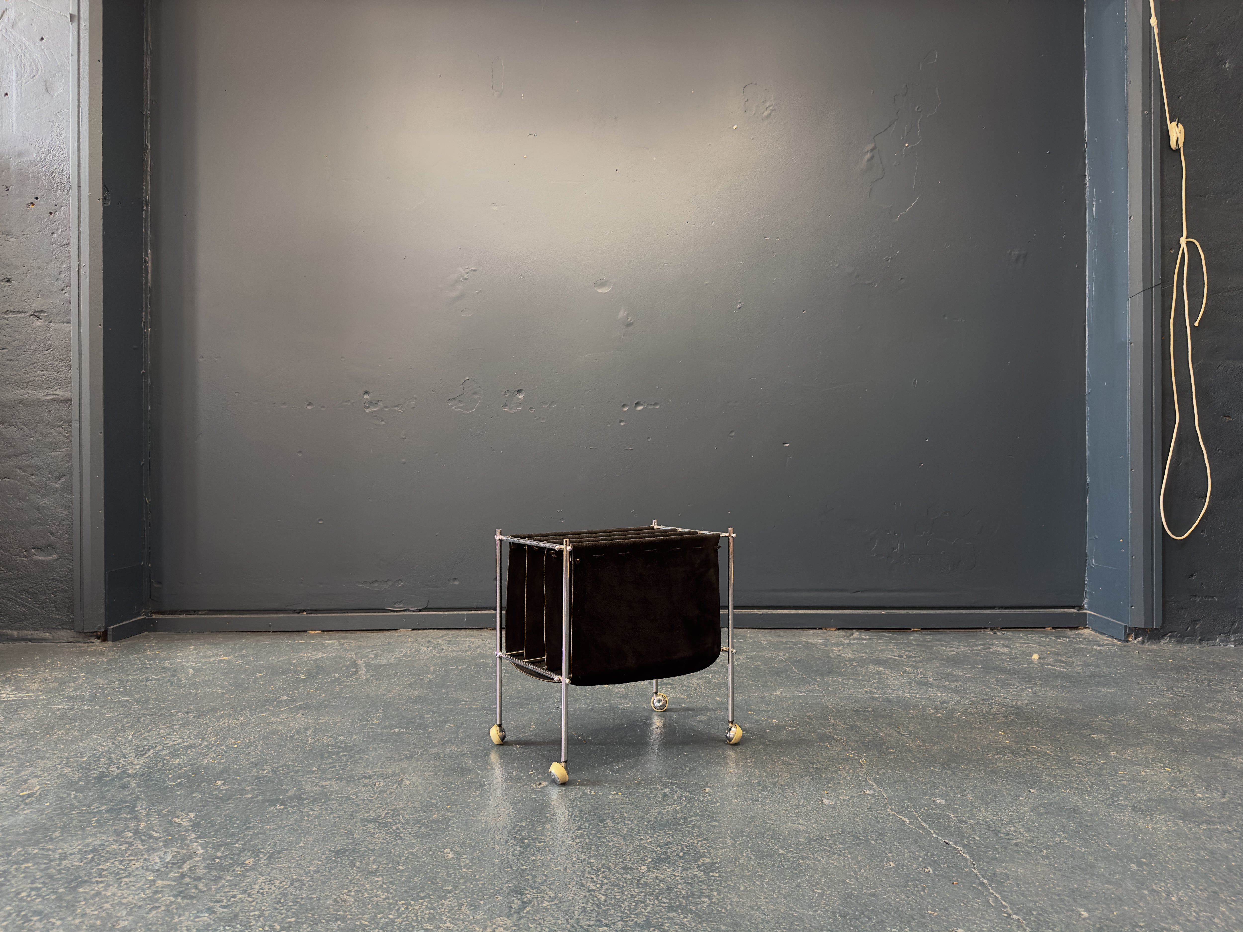 Chrome and Suede Magazine Rack – Aelfred
